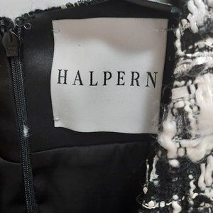 halpern | Dresses | Halpern Wrap Black White Pearl Button Metallic ...